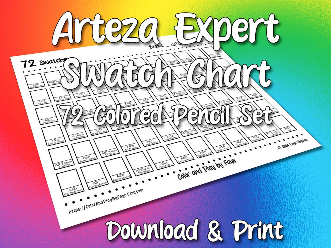 Arteza 72 Swatch Chart for Expert Colored Pencil Set | DIY Printable ...