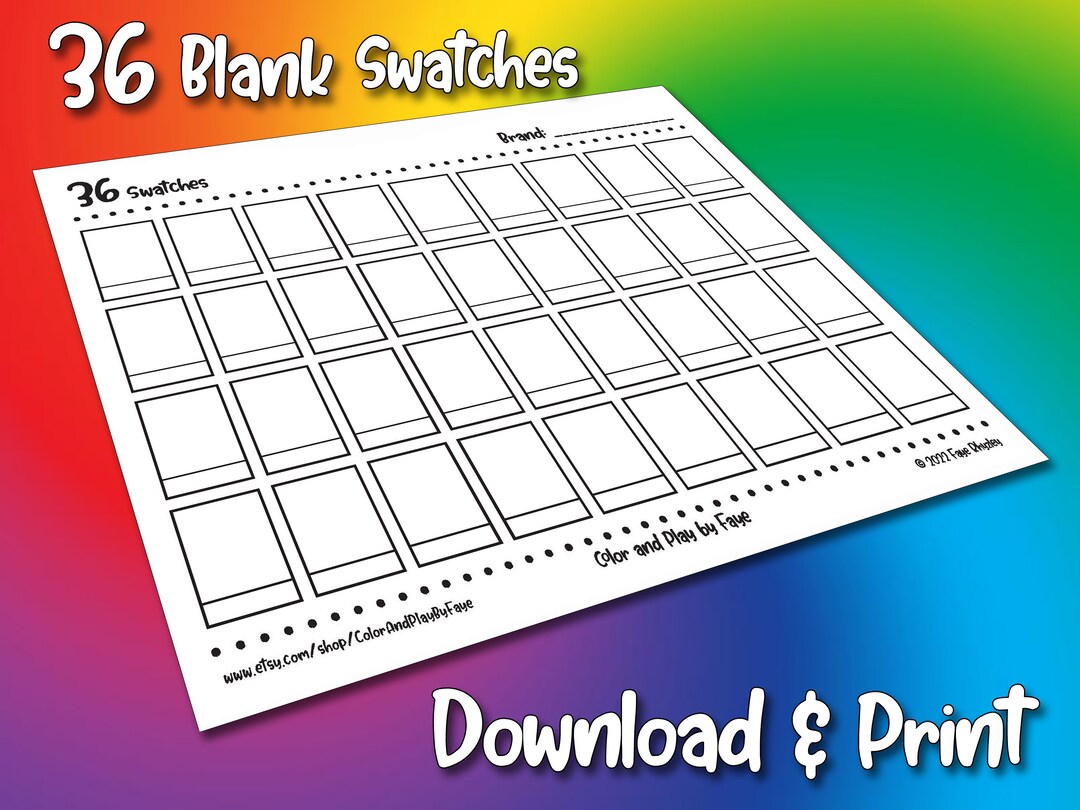36 Swatch Blank Color Chart Printable Page DIY Color Chart - Etsy