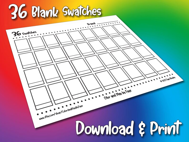 36 Swatch Blank Color Chart Printable Page DIY Color Chart - Etsy Australia
