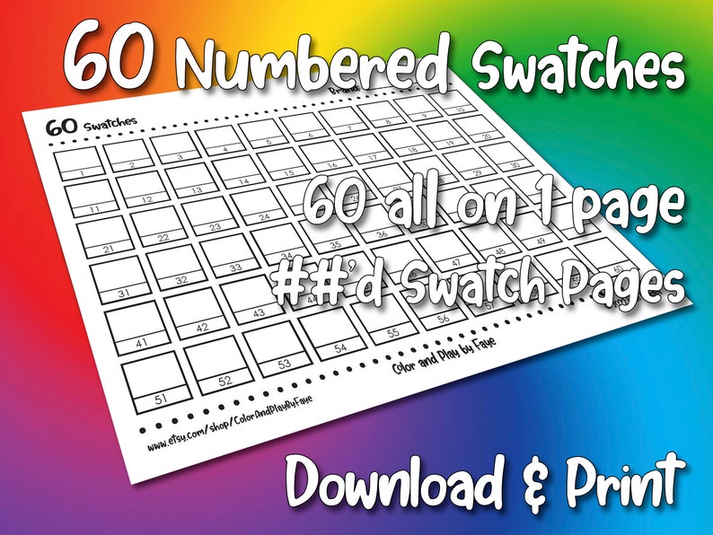 Numbered 1-60 Swatch Chart Printable Page Set of 60 DIY - Etsy Canada