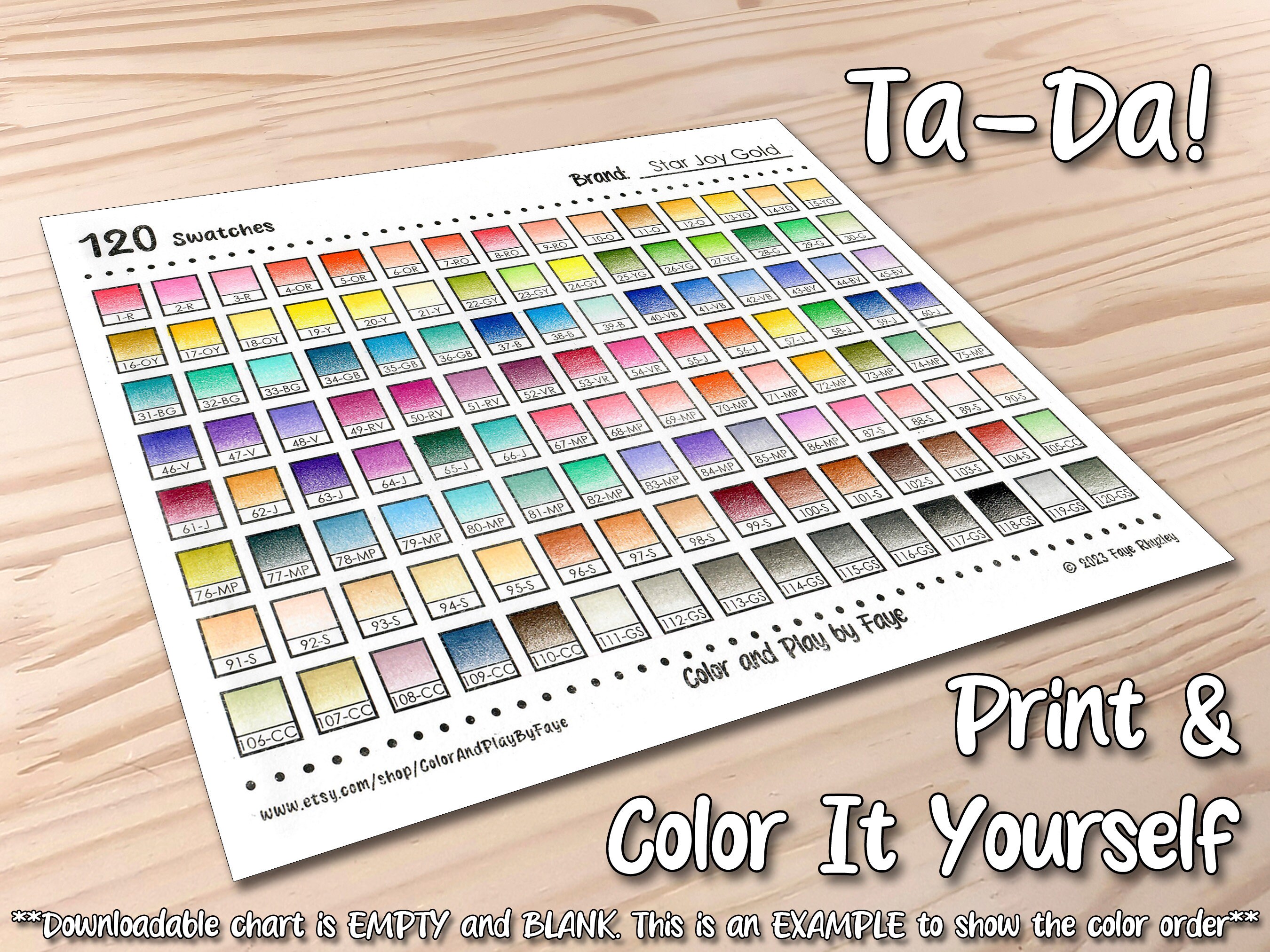 Star Joy Gold 120 Colored Pencils Swatch Page DIY Colored Pencil Charts ...