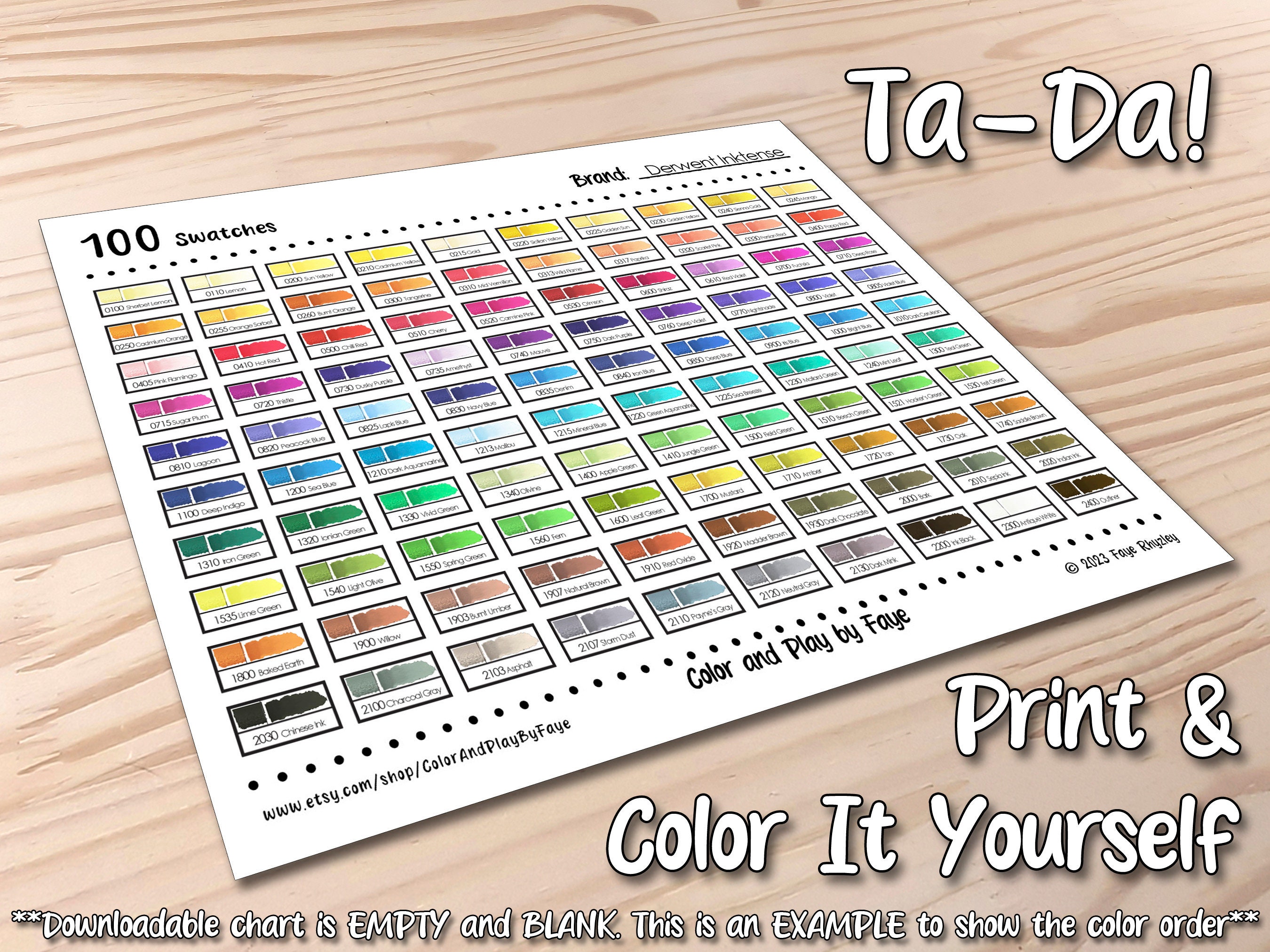 Derwent Inktense 100 Swatch Chart for Pencil Set | DIY Printable PDF ...