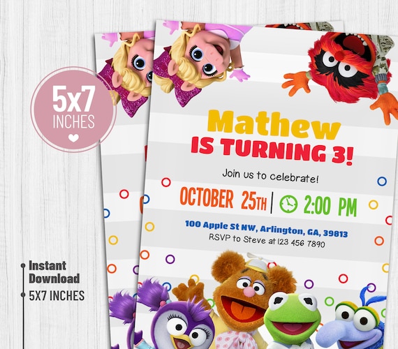 5x7 Light Muppet Babies Party Invitation. Boy or Girl Muppet | Etsy