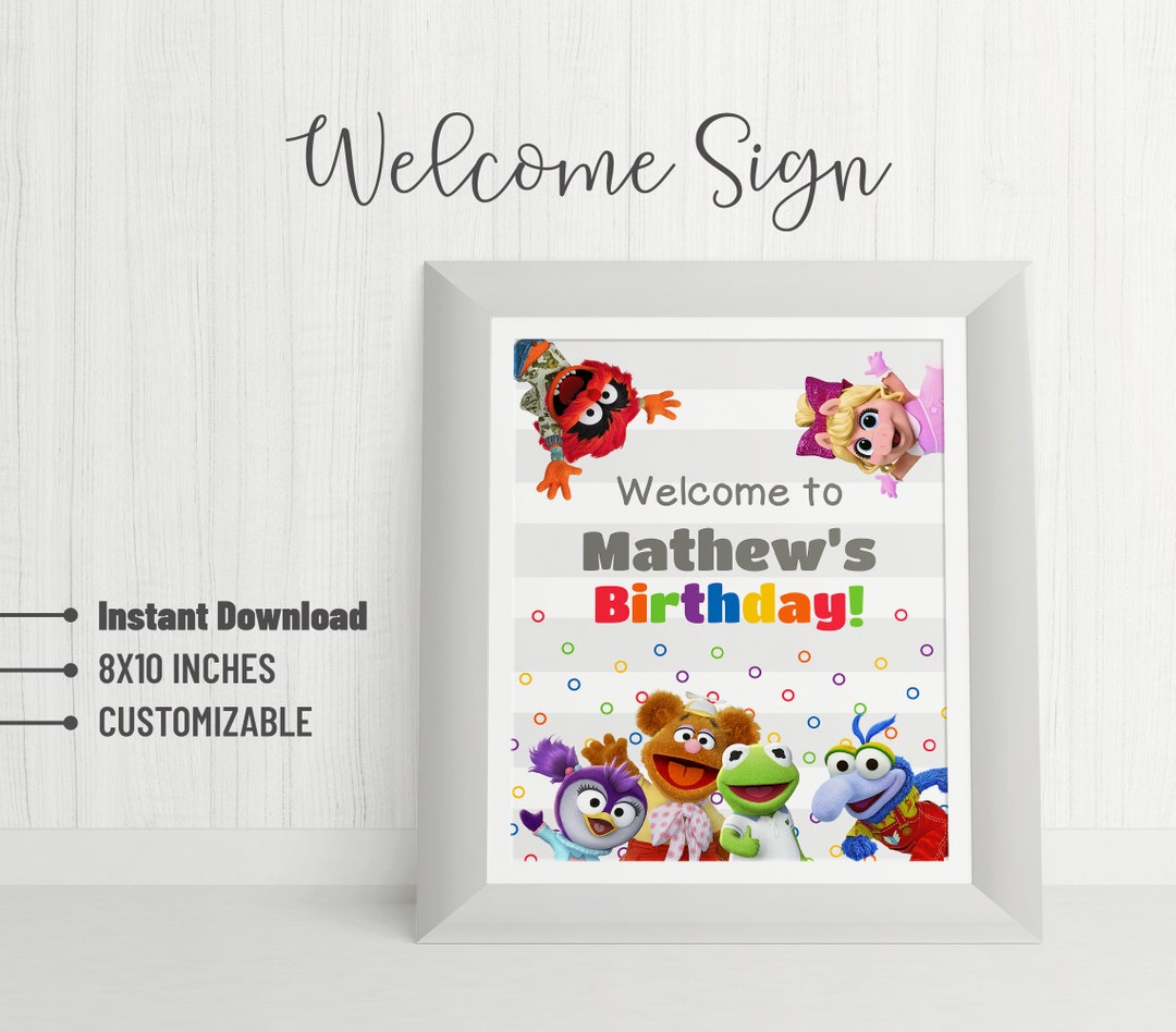 Muppet Babies Editable LIGHT Welcome Sign. Muppet Babies White Birthday ...