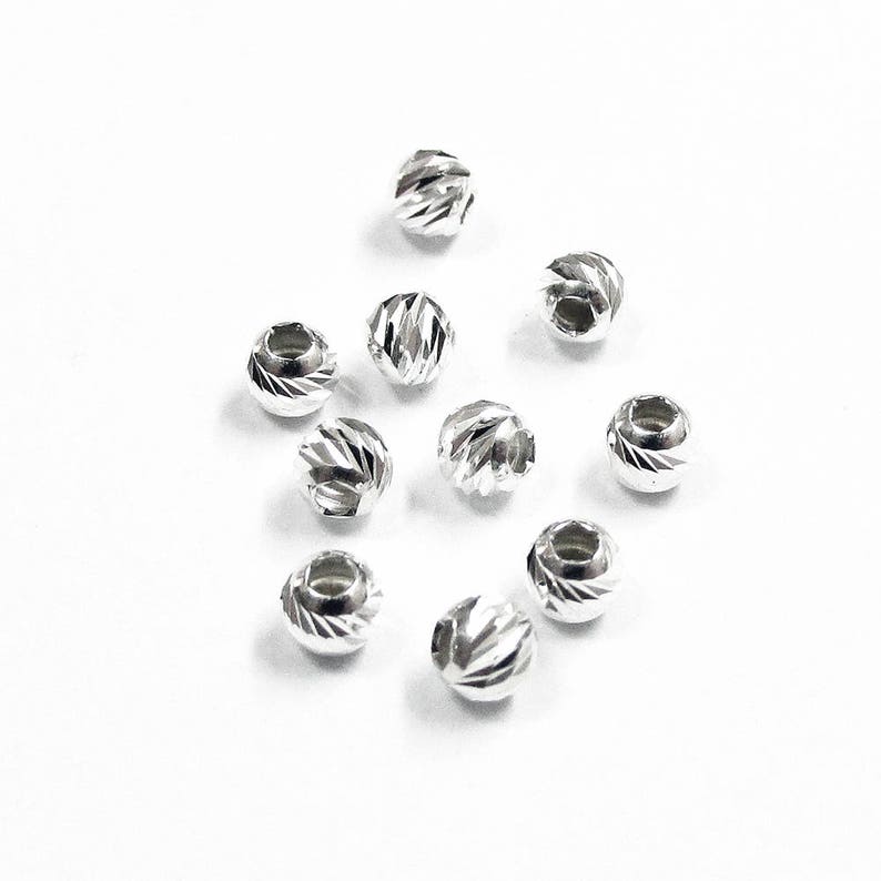 10 Pcs 925 Sterling Silver Diamond Cut Beads Size 3 Mm, Silver Beads ...