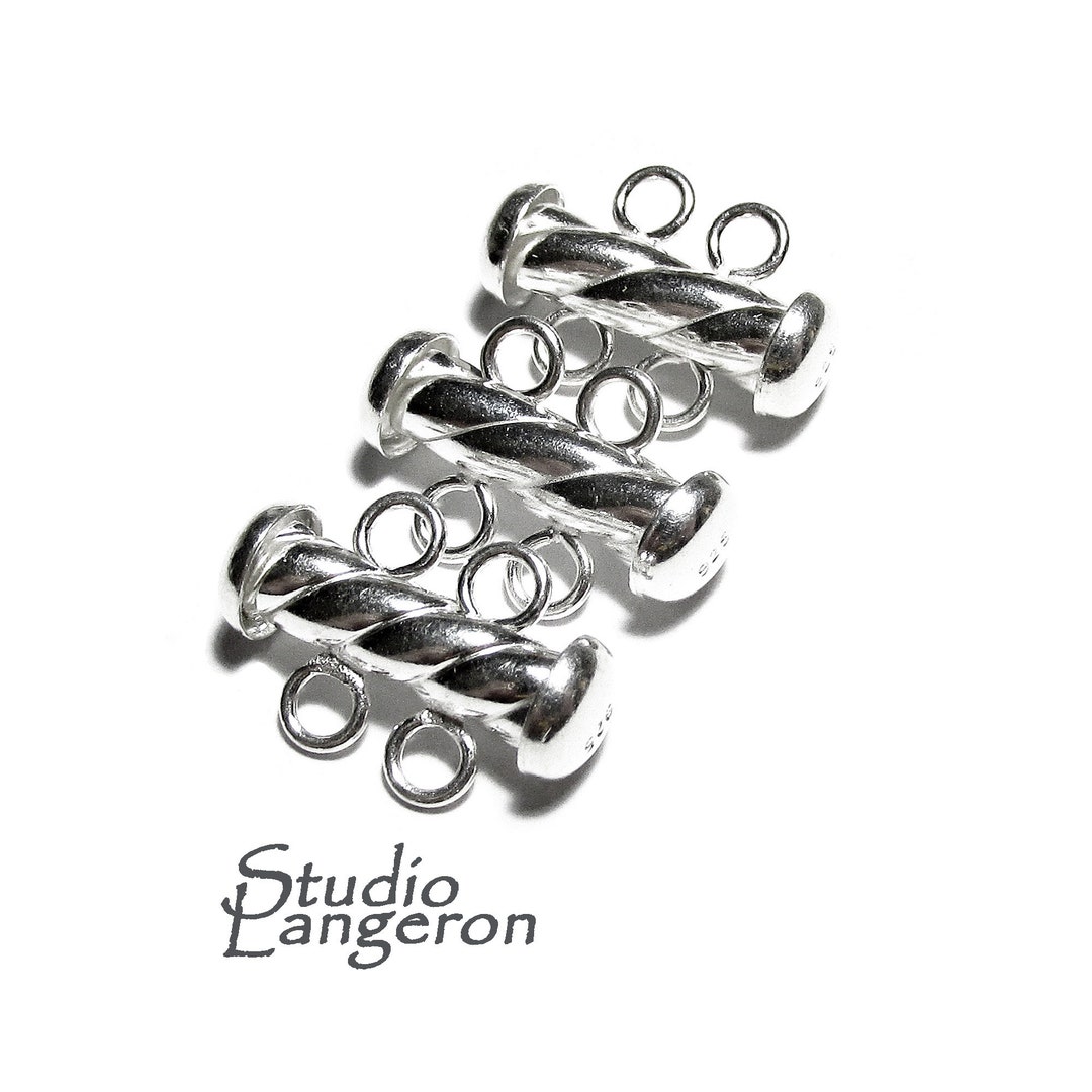 925 Sterling Silver Twisted Tube Bar Clasp 2-hole Size 4.3x16 Mm ...