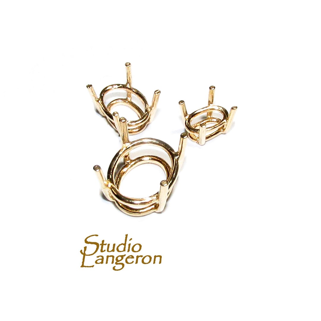 14K Solid Gold Oval Basket 4-prong Setting Size 3x4 - 10x14 Mm, Bezel ...