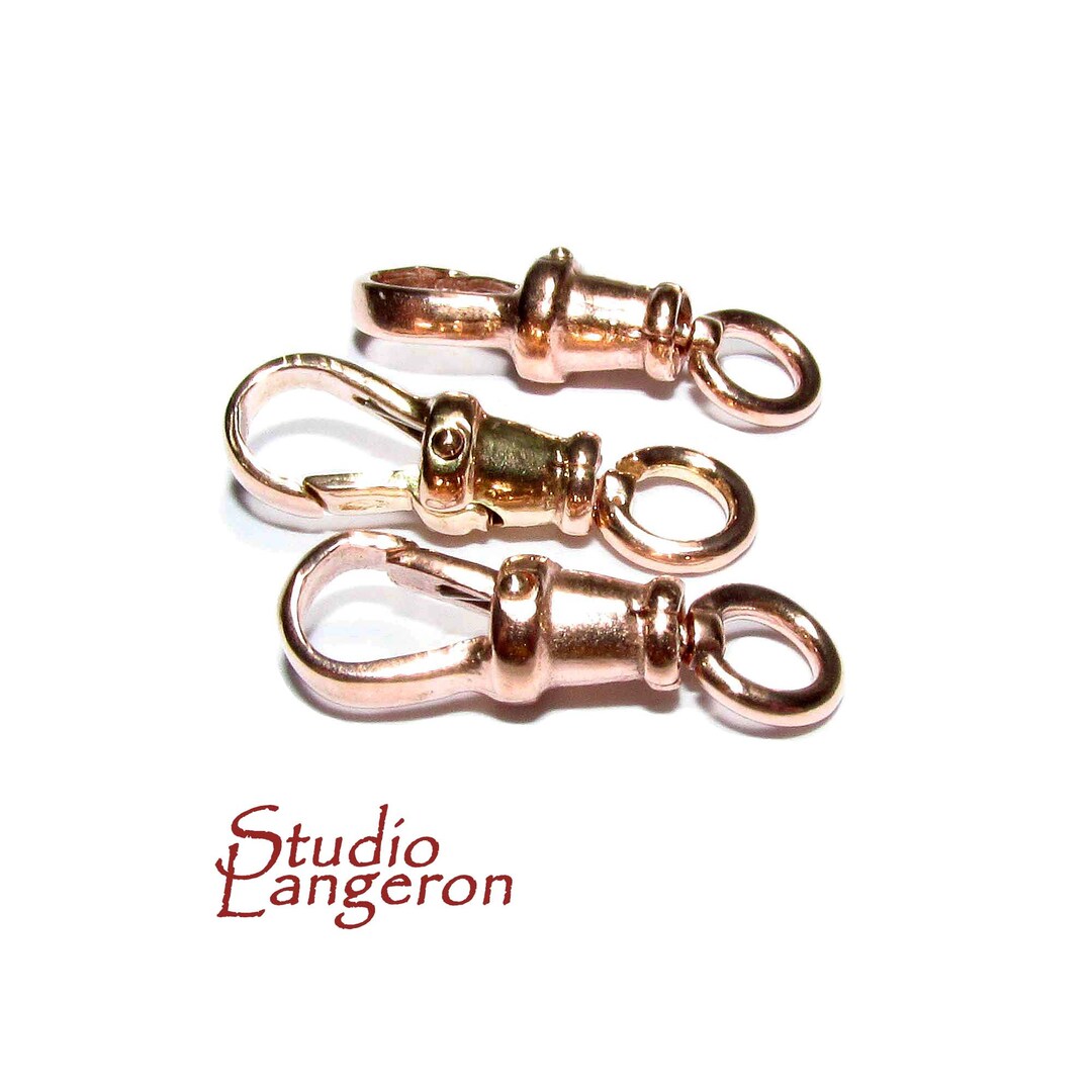 14K Rose Solid Gold Albert Swivel Clasp 19mm With Open Ring, Solid Gold ...