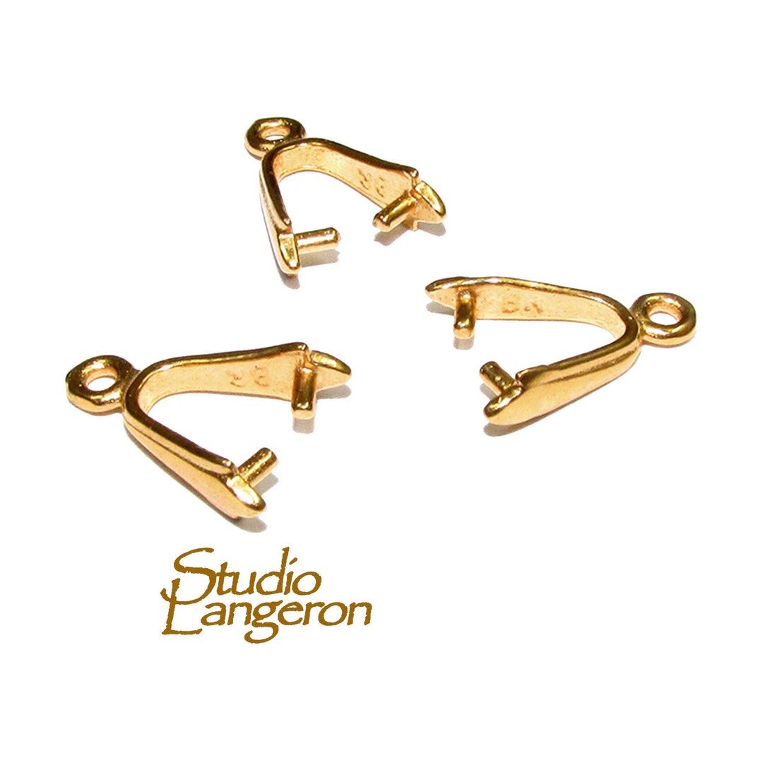 14K Yellow Gold Filled Pinch Pendant Bail, Bail With Hook, Bail With ...