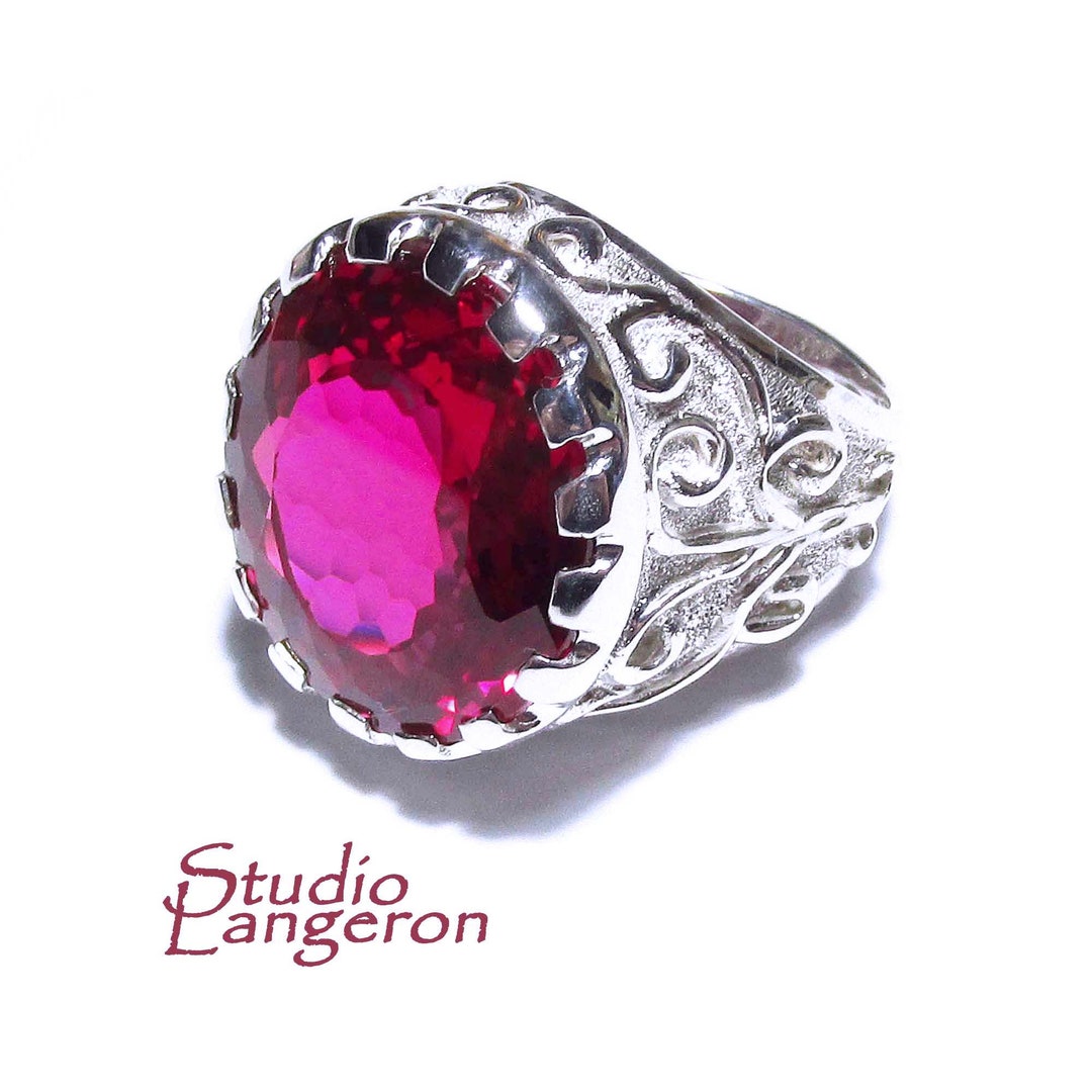 Statement Red Topaz Ring 925 Sterling Silver Size 8 1/2, Handmade Ring ...