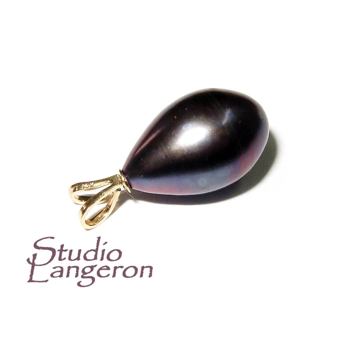 14K Pure Solid Yellow Gold Genuine Pearl Pendant, 14K Solid Gold ...