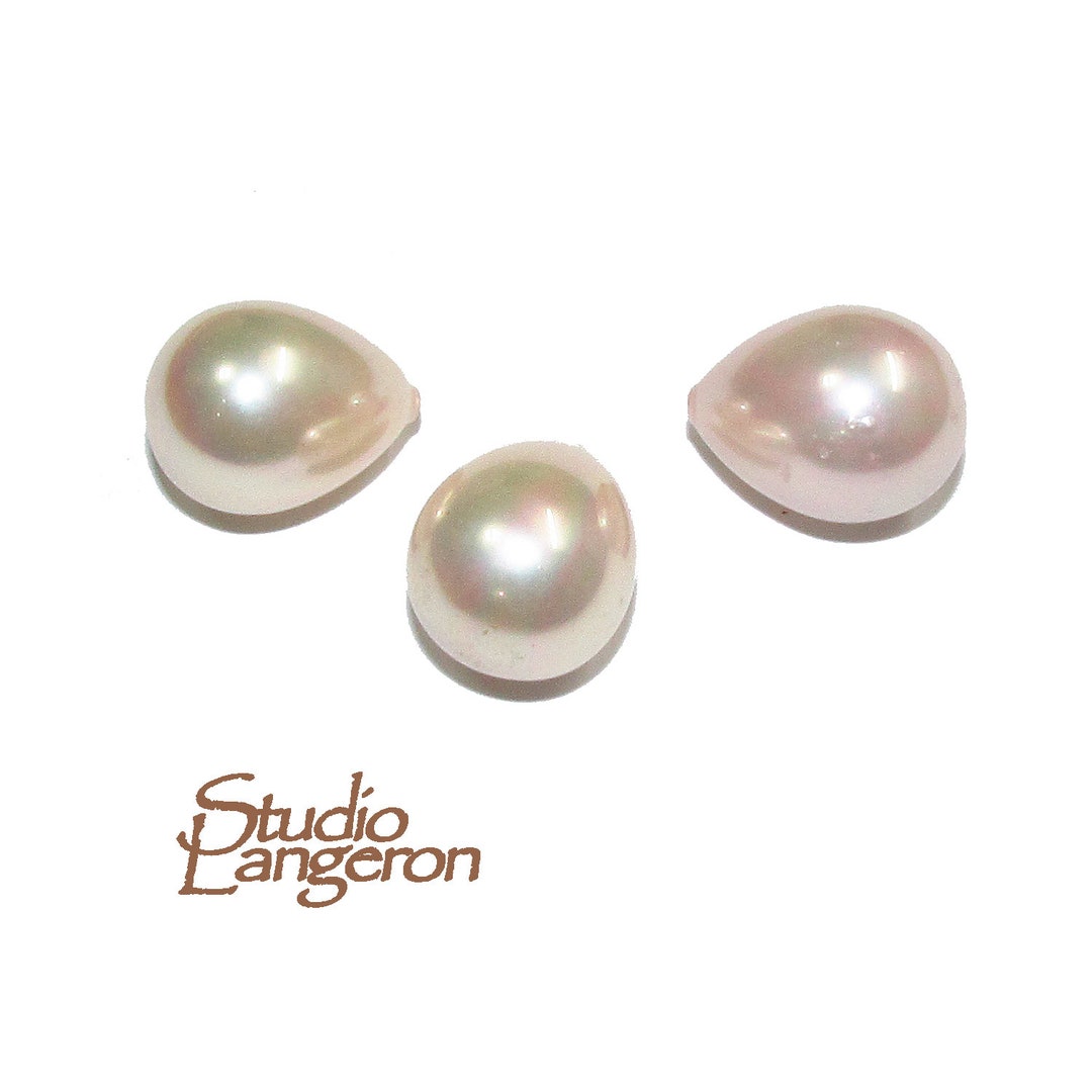Natural Sea Shell Pearl Teardrop Half Drilled Beads Size 16x12 Mm ...