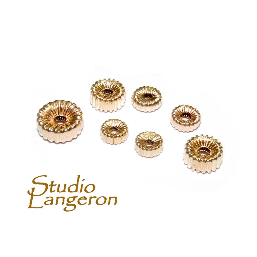 14K Solid Gold Corrugated Roundel Beads Size 3, 4, 4.7, 5, 6 Mm ...