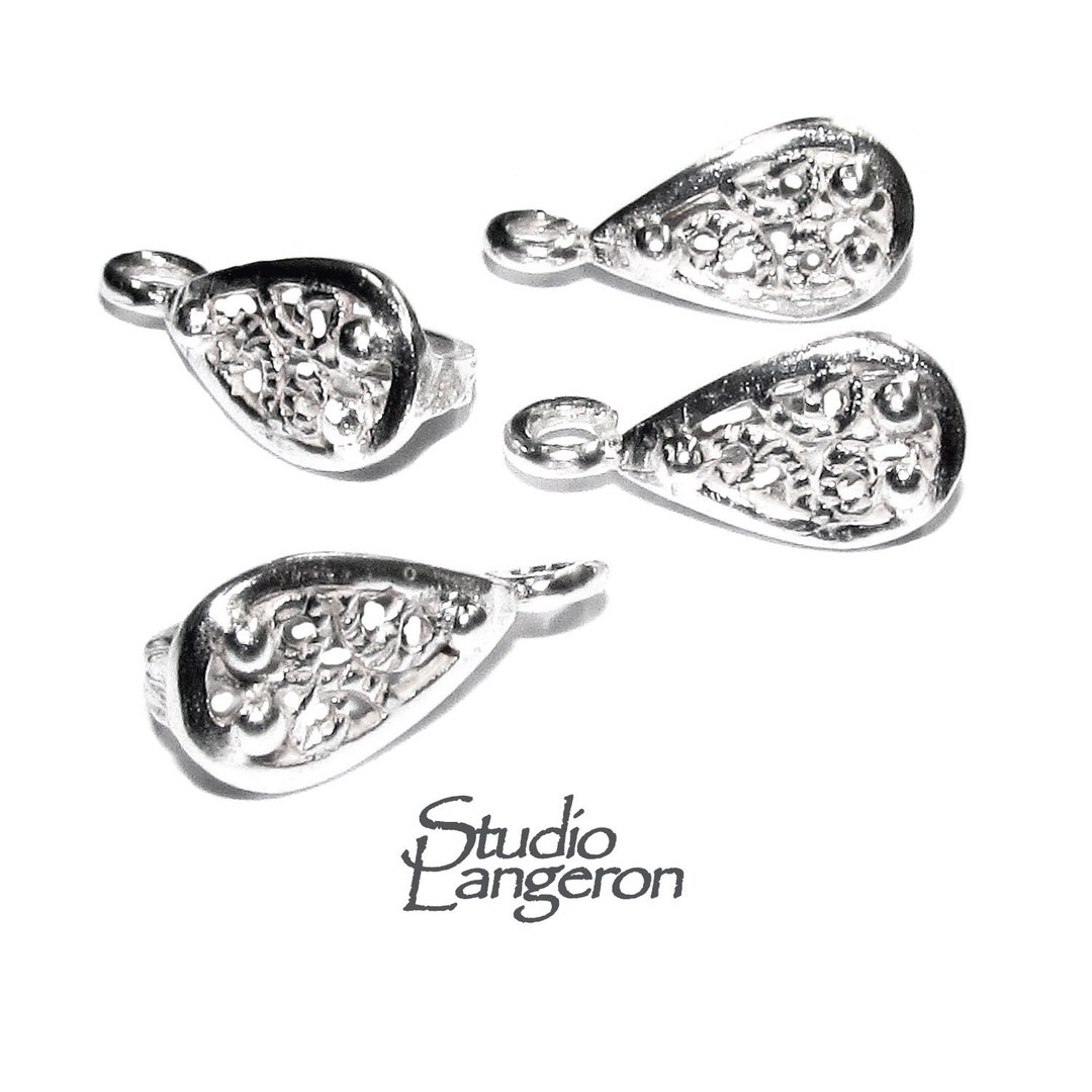 925 Sterling Silver Decorative Pendant Bails With Open Loop, Silver ...