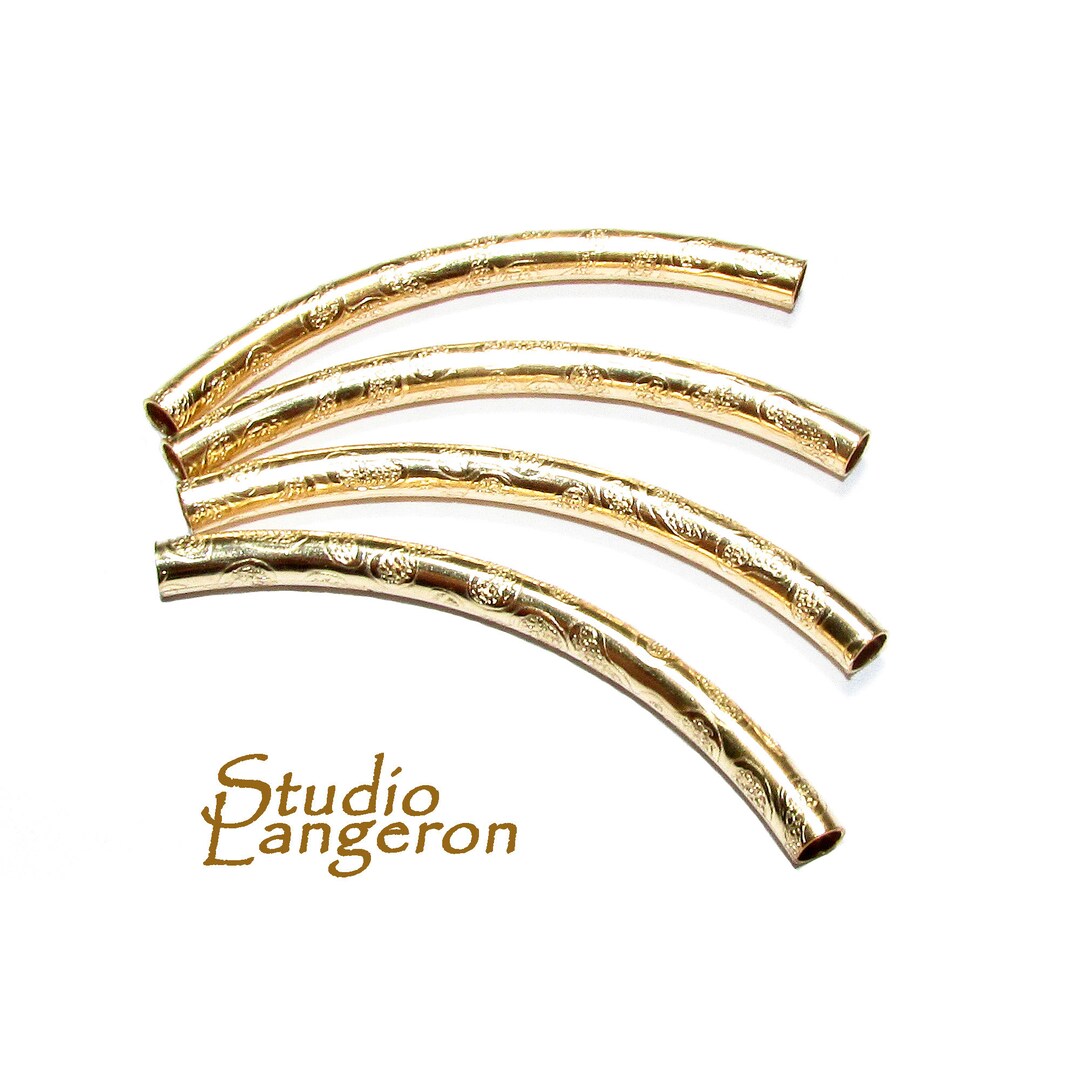 14K Gold Filled Pattern Curved Tube Beads Size 3x40 Mm, Tubes Gold ...