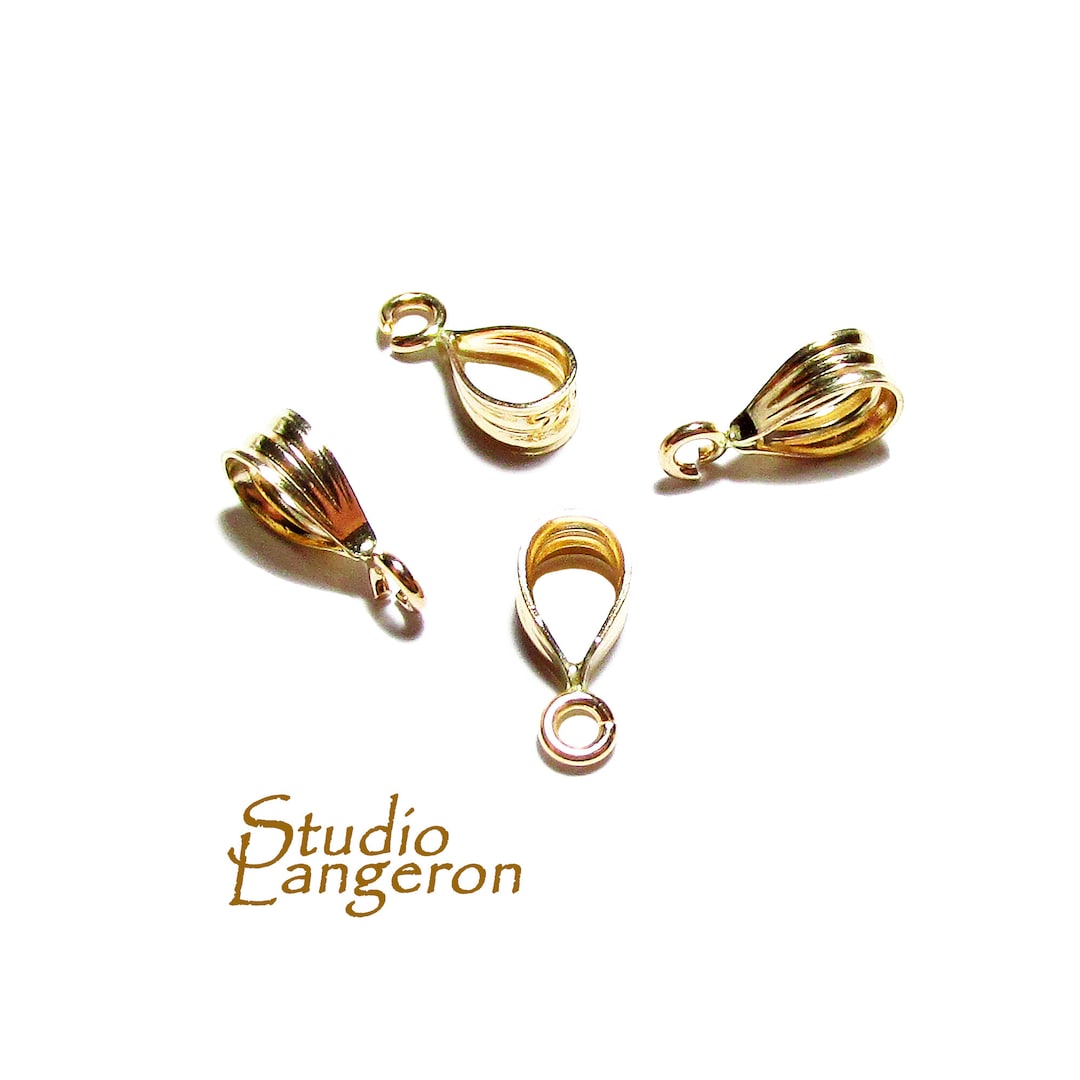 14K Solid Gold Grooved Bail With Fixed Open Ring Size 9.5x3.0 Mm, Solid ...