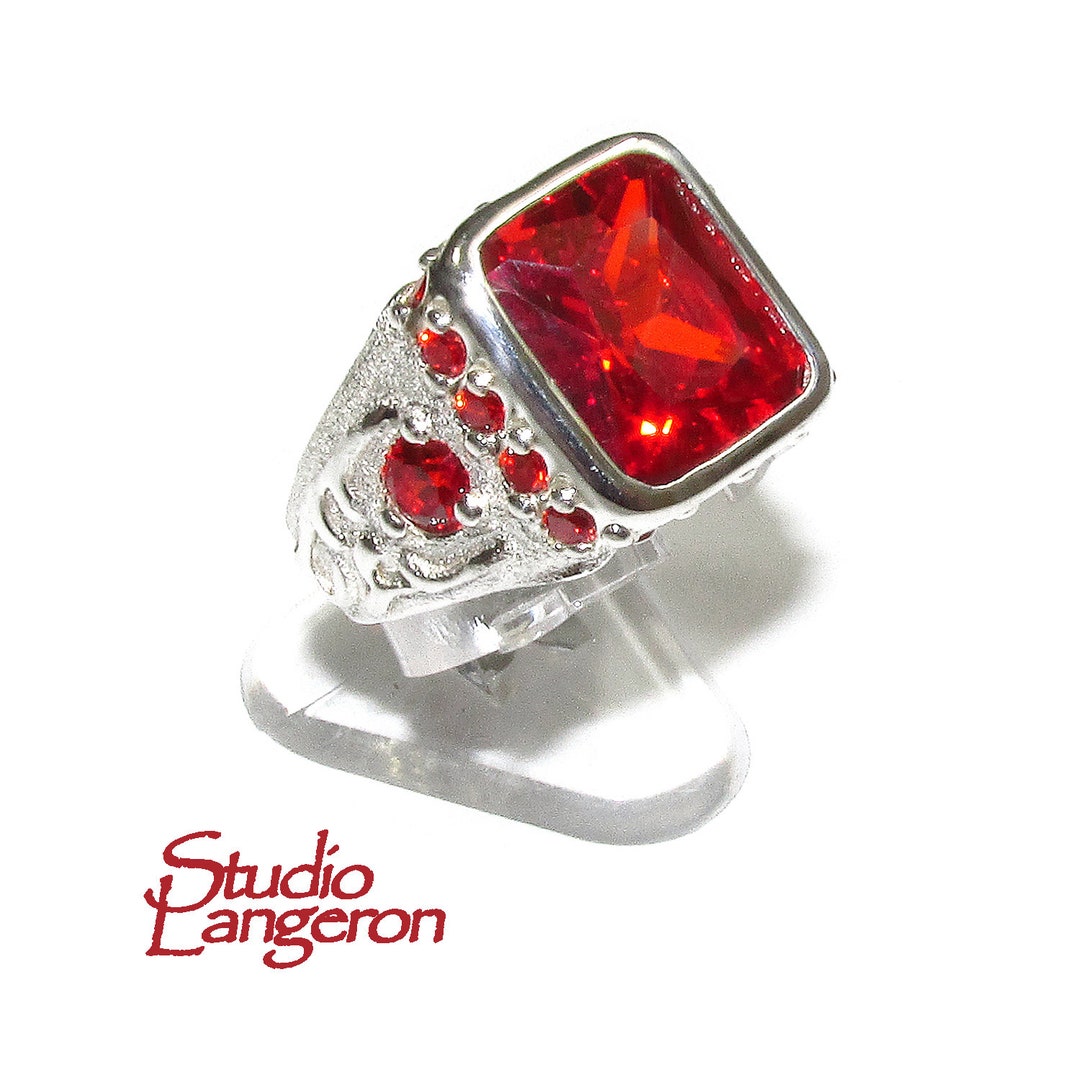 Statement Red Topaz Ring 925 Sterling Silver Size 6 1/2, Handmade Ring ...