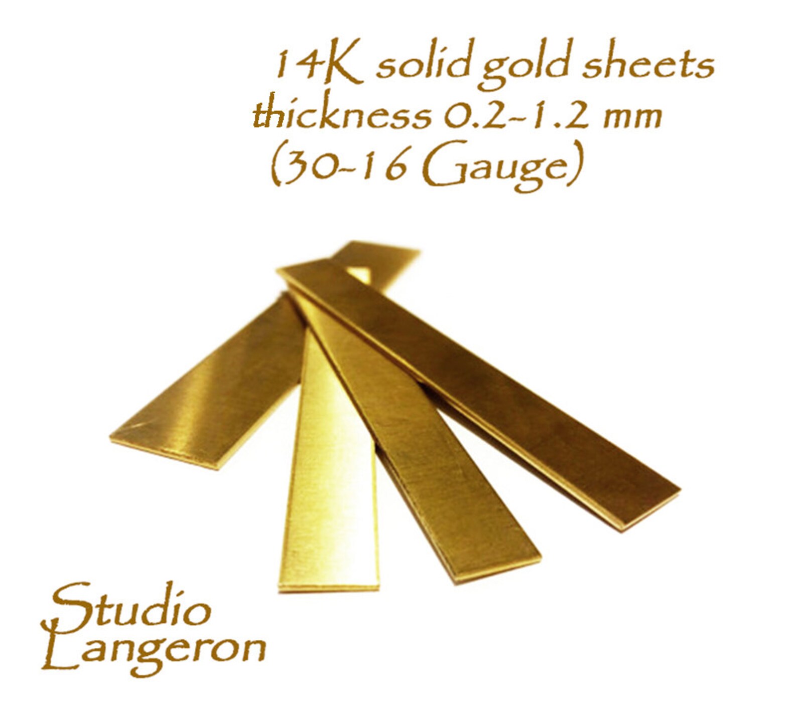 14K Solid Gold Sheets Thickness 0.2-1.2 Mm Size 70x2.5, 70x5.0 Mm ...