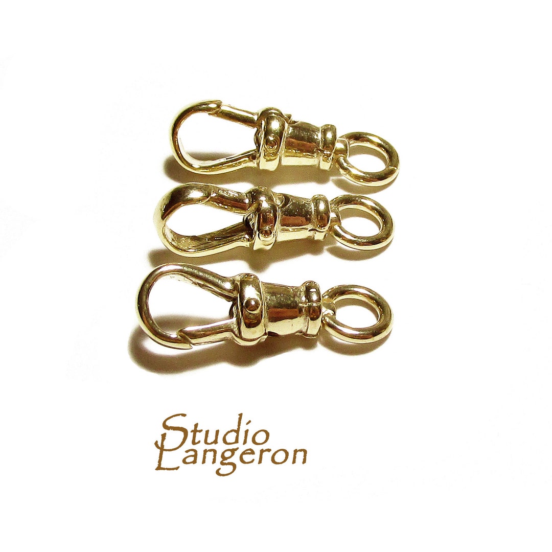 14K Yellow Solid Gold Albert Swivel Clasp 19mm With Open Ring, Solid ...