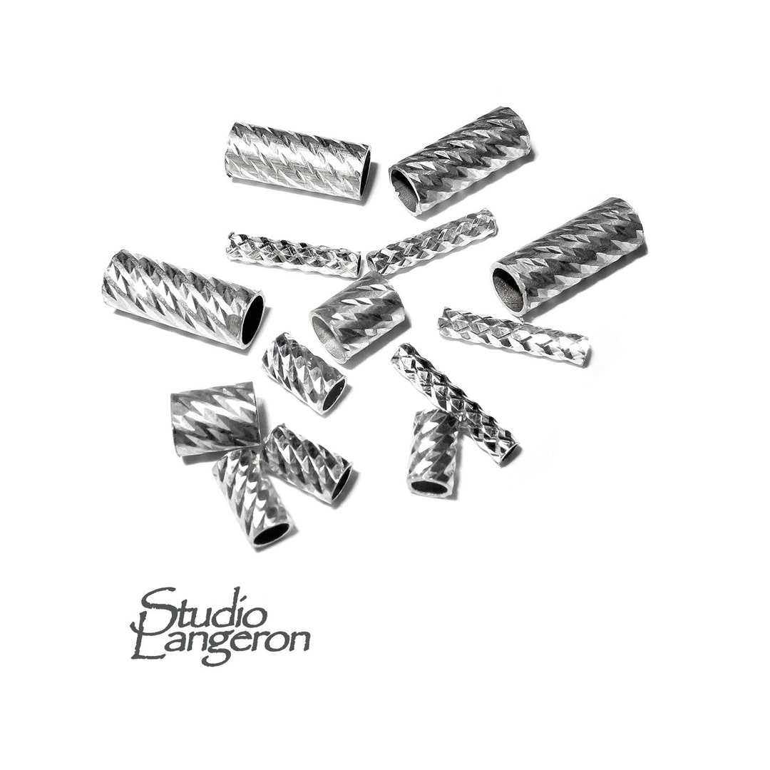 925 Sterling Silver Bead Tubes Diamond Cut, Tube Beads, Tube Silver ...