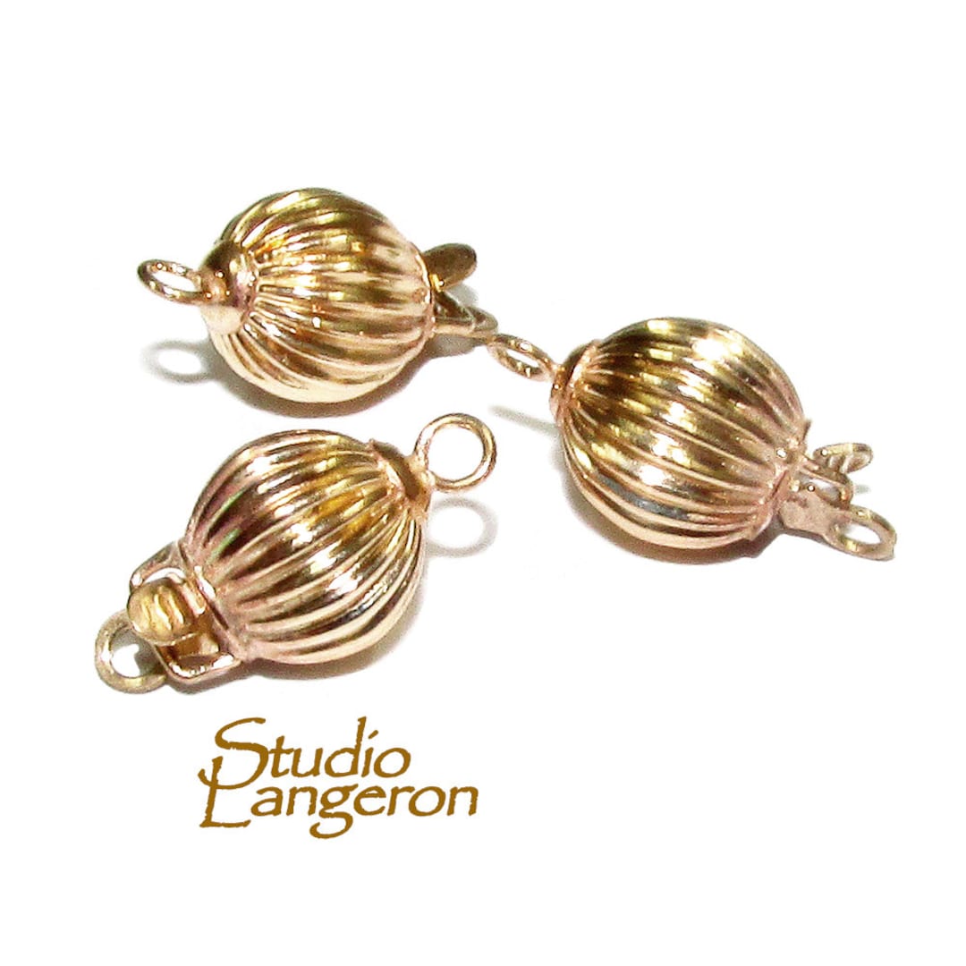 14K Yellow Gold Filled Bead Corrugated Safety Clasp Size 10 Mm, Gold ...