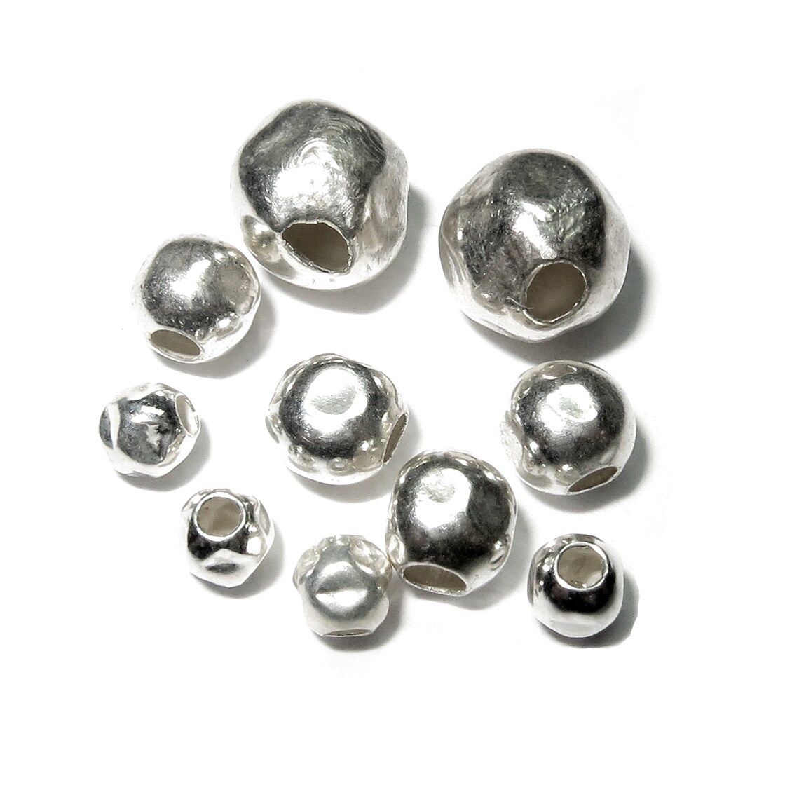 925 Sterling Silver Hammered Round Shiny Beads Sizes 3 - 14 Mm ...
