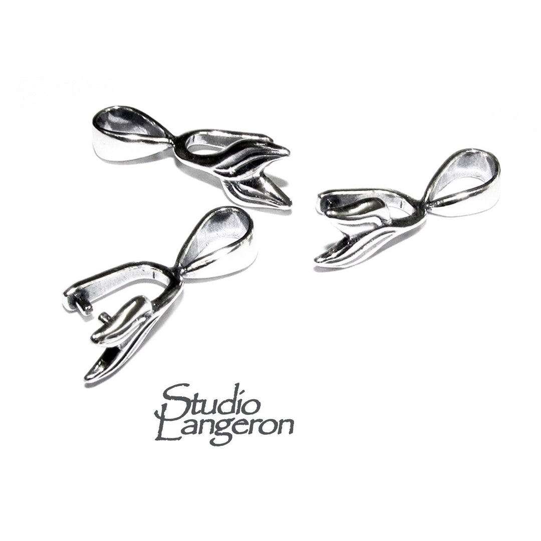 925 Sterling Silver Leaf Double Pinch Pendant Bail With Ring, Silver ...