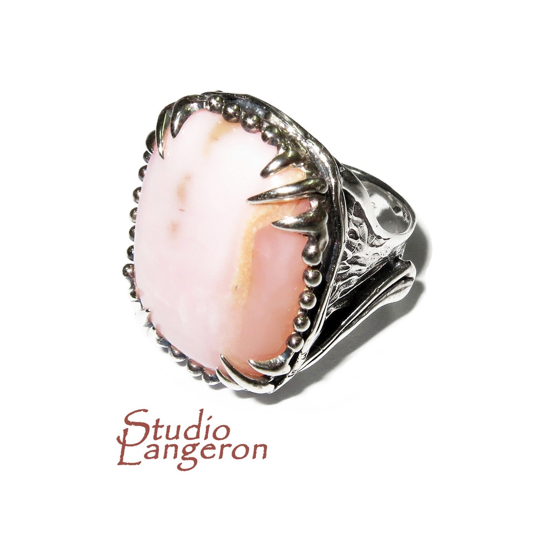 Statement Natural Peruvian Pink Opal Ring 925 Sterling Silver Size 8 ...