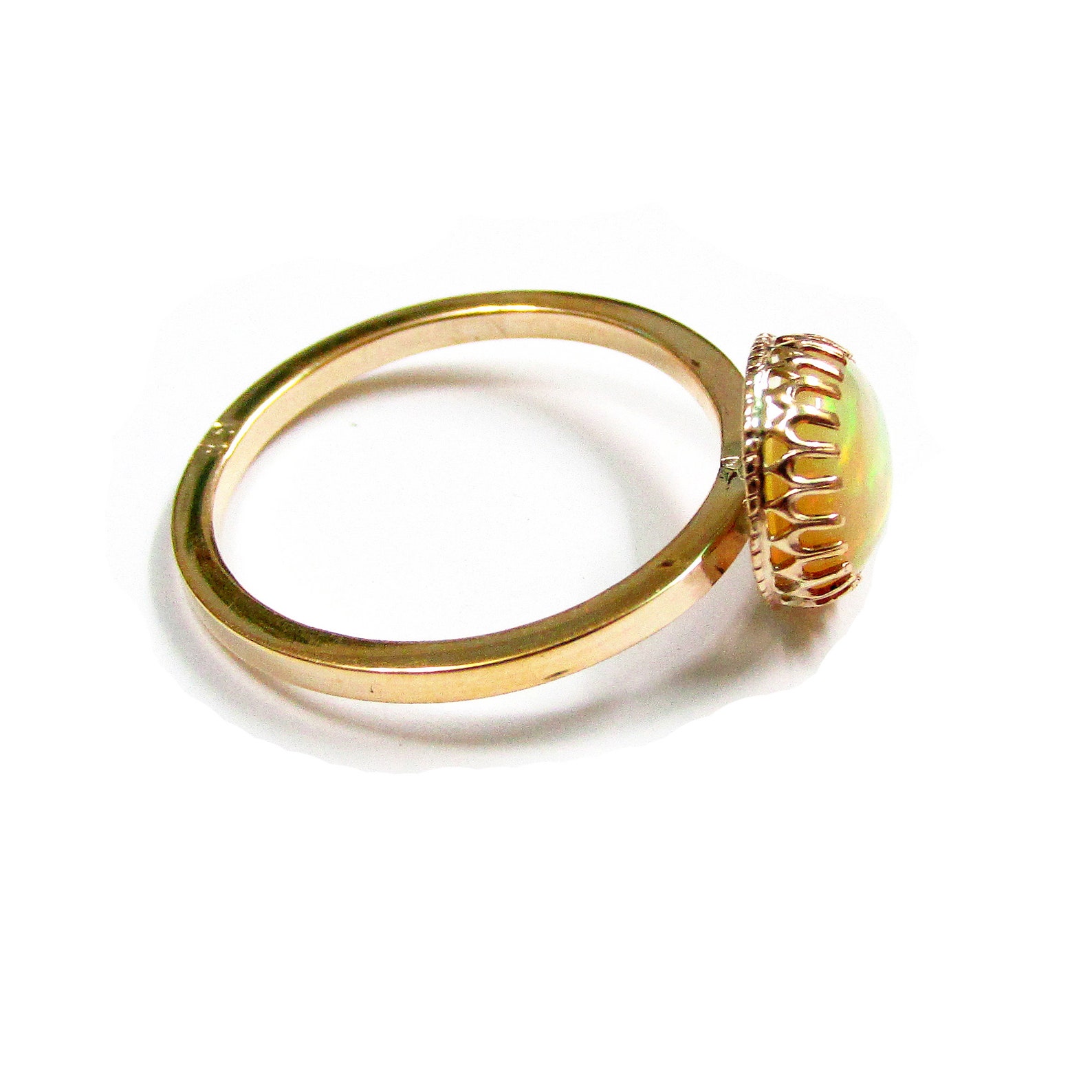 14K Yellow Gold Filled Handmade Ring Size 6 With Welo Opal 8 Mm, Gold ...