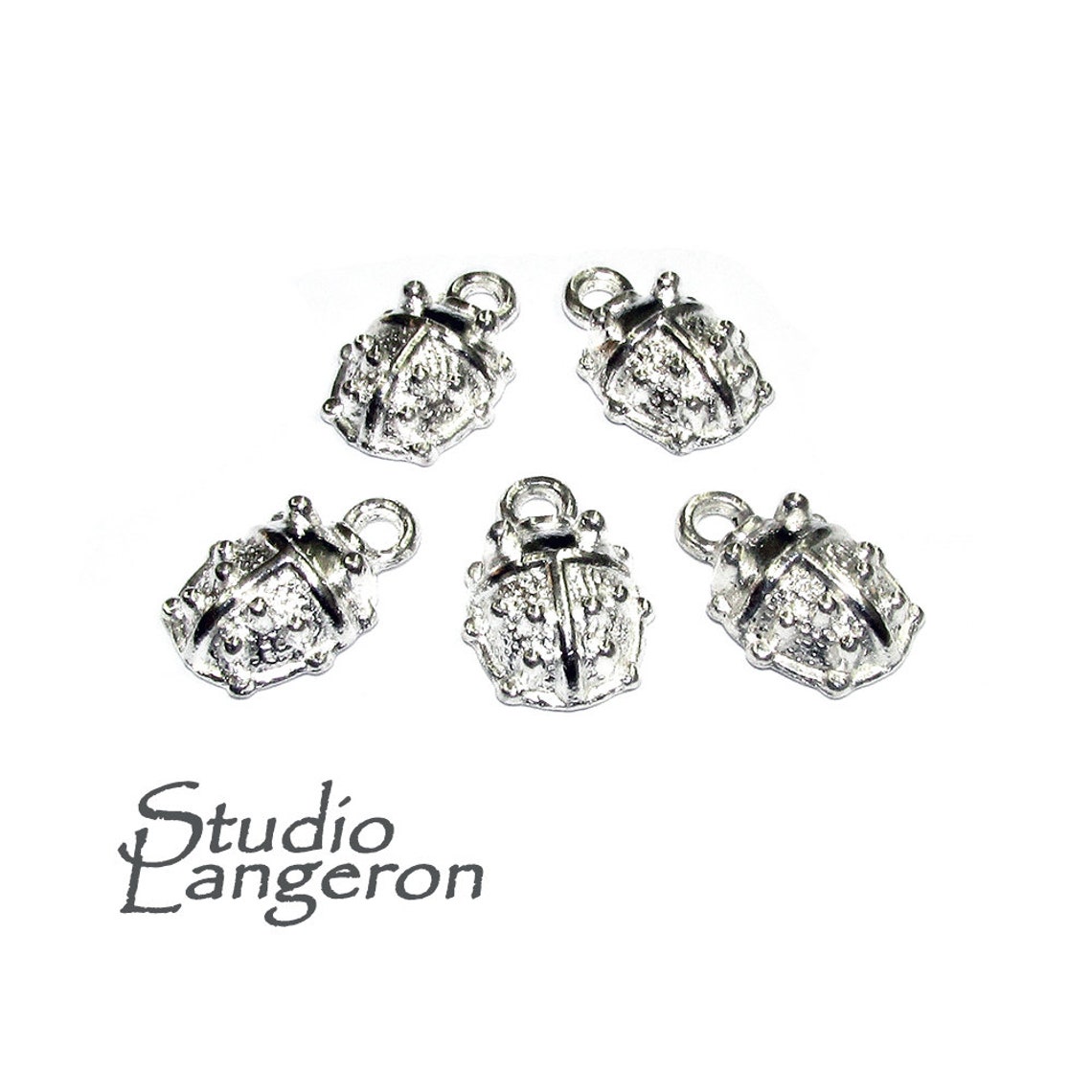 4 pcs Ladybug Charms Antique Silver Tone size 14x10 mm Silver | Etsy