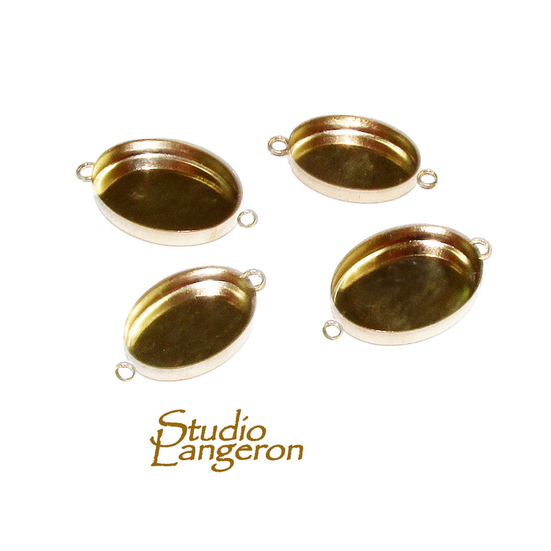 14K Yellow Solid Gold Oval Bezel Cup With 2 Loops Size 6x8, 8x10, 10x12 ...