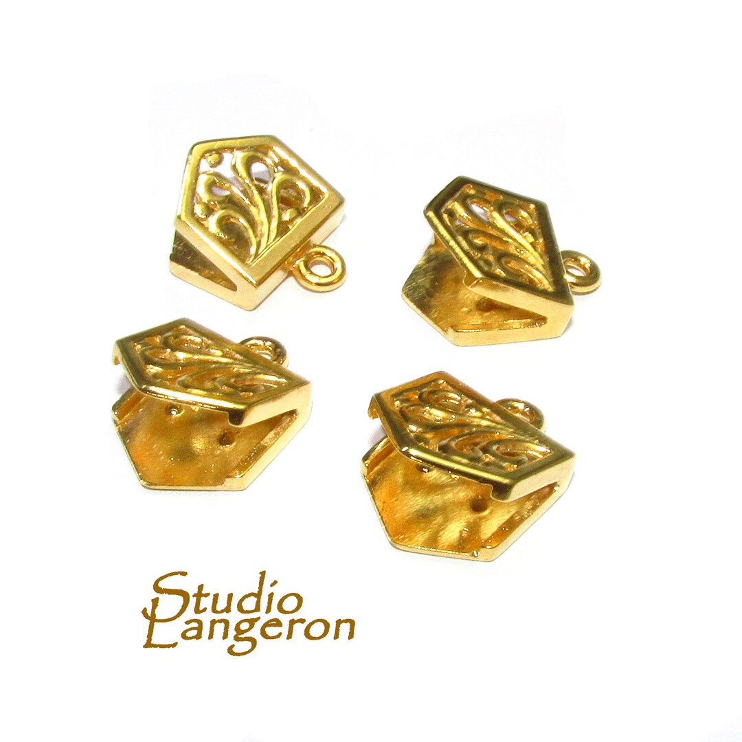 14K Gold Filled Decorative Flat Pinch End Caps Size 12x11 Mm, Flat End ...