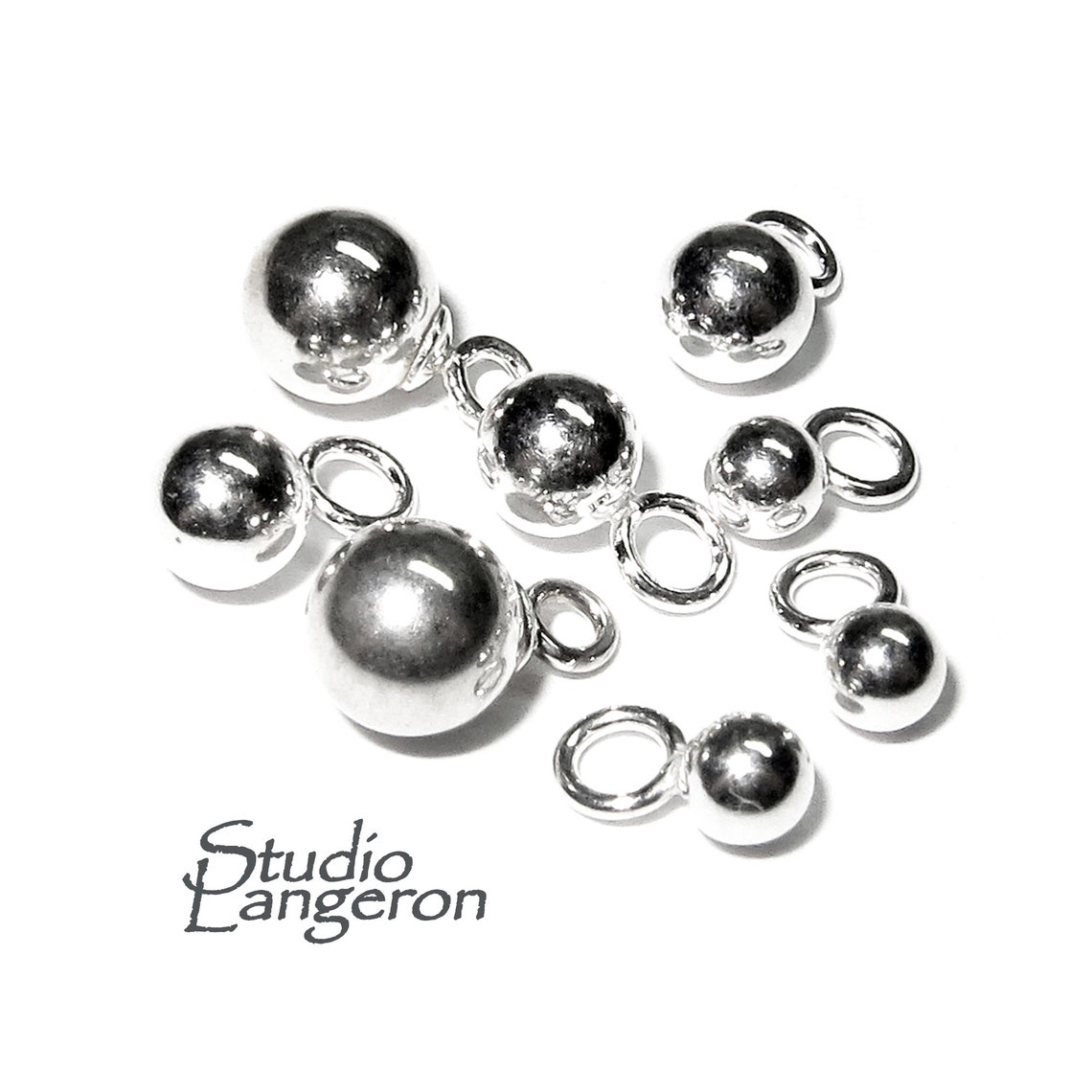 925 Sterling Silver Round Shiny Beads With Closed Ring Size 3.0-10.0 Mm ...