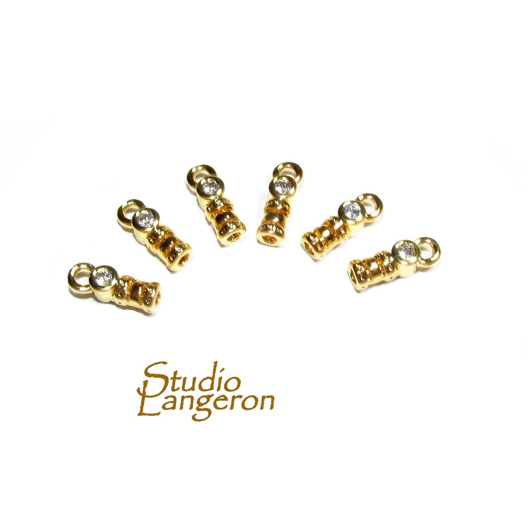 14K Yellow Gold Filled Cord End Caps With Crystal Size 1.4mm, Gold ...