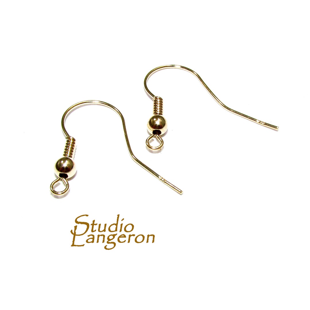 14K Yellow Solid Gold Ear Wire With Coil and Bead, Solid Gold Earrings ...