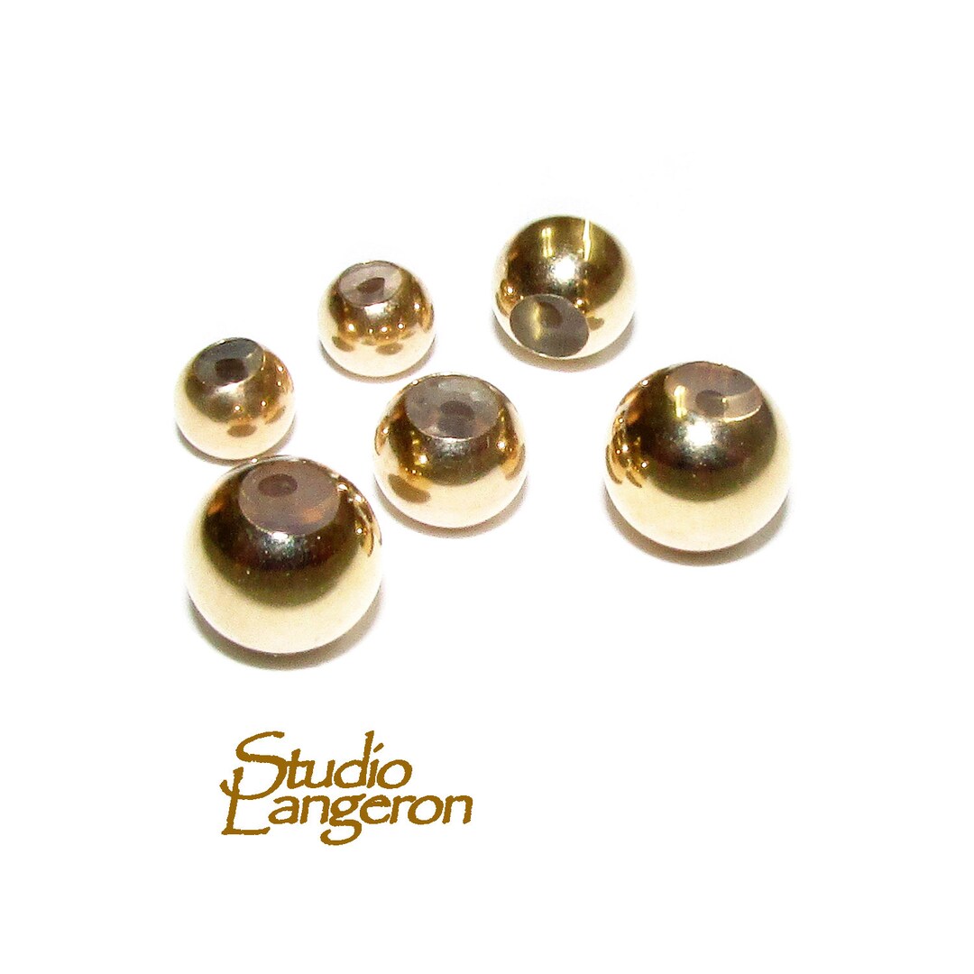 14K Yellow Solid Gold Round "smart" Beads With Silicone Size 4, 5, 6 Mm ...
