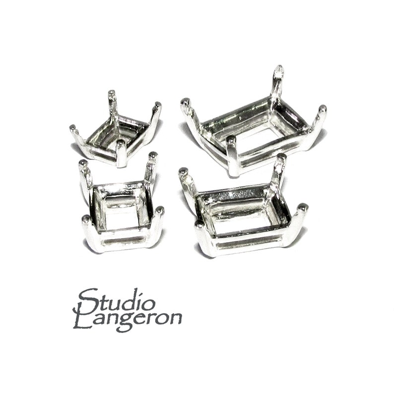 925 Sterling Silver Rectangular 4-prong Settings Different Sizes ...