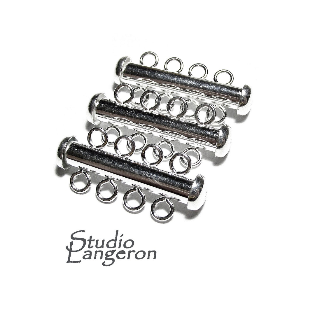 925 Sterling Silver Tube Bar Clasp 4-hole Size 4.3x26 Mm, Silver Clasps ...