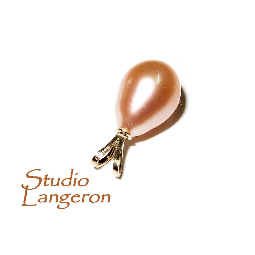 14K Pure Solid Yellow Gold Genuine Pearl Pendant, 14K Solid Gold ...