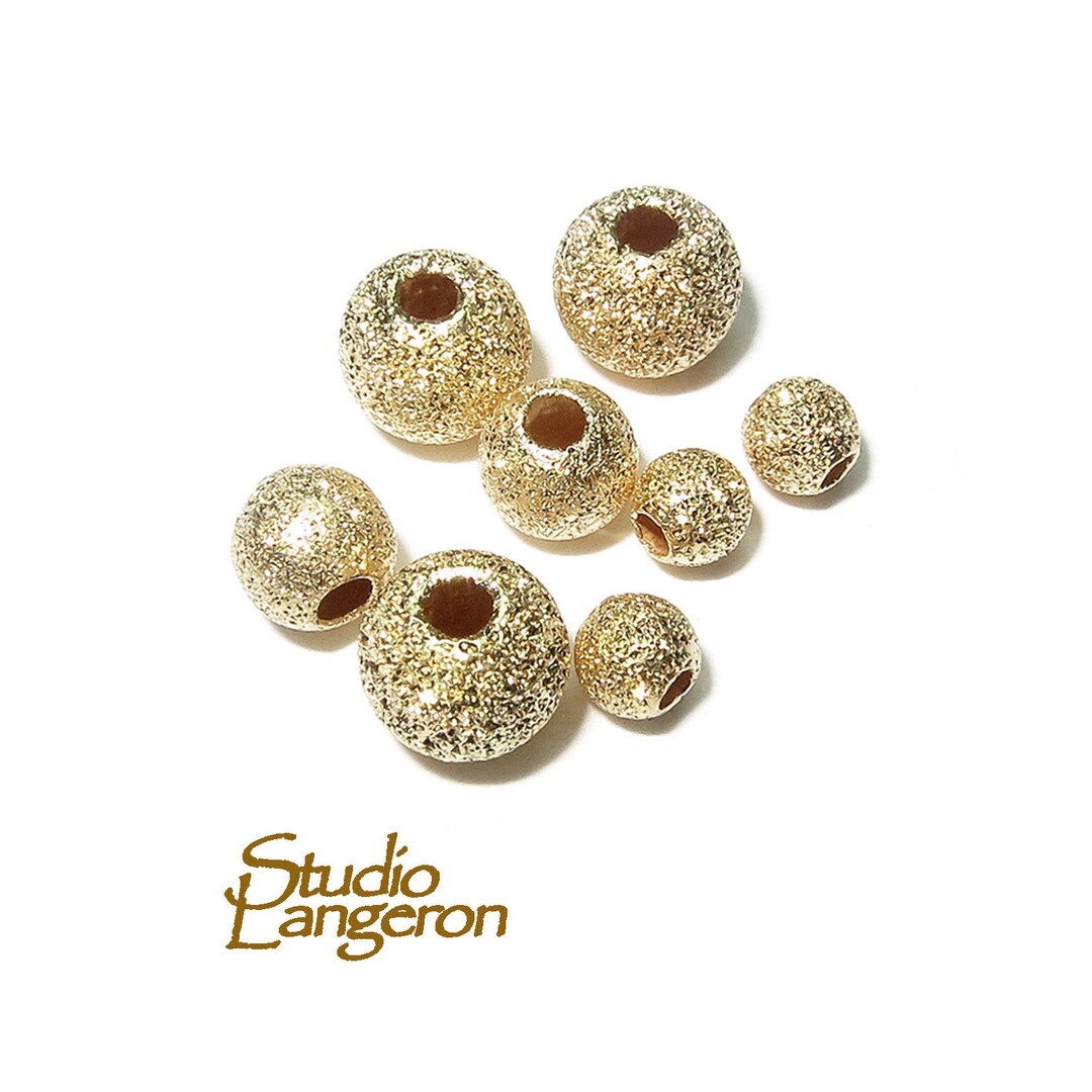 14K Yellow Gold Filled Stardust Round Beads Size 3, 4, 5, 6, 8, 10, 12 ...