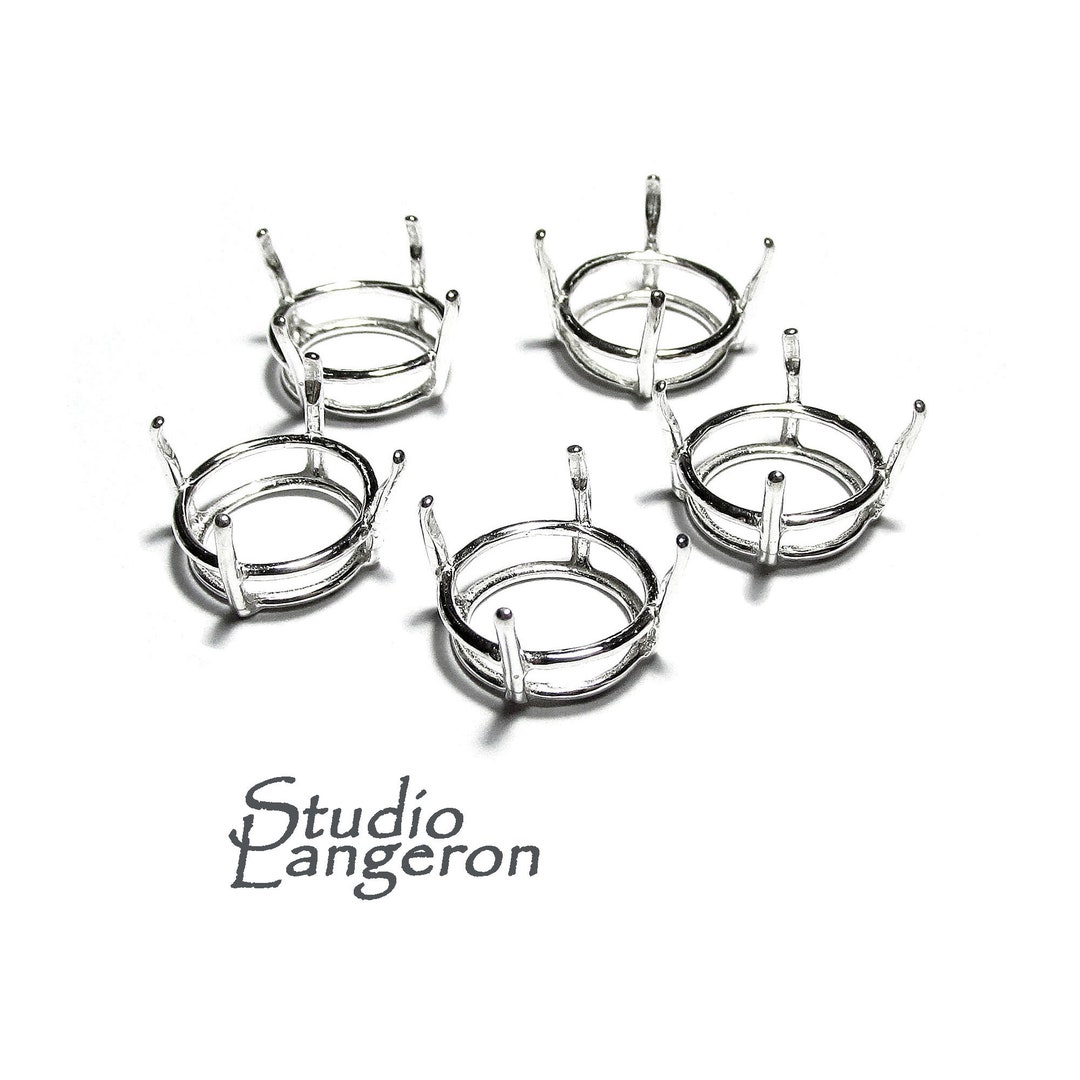 925 Sterling Silver Round 4-prong Settings Size 14 Mm, Prong Setting ...