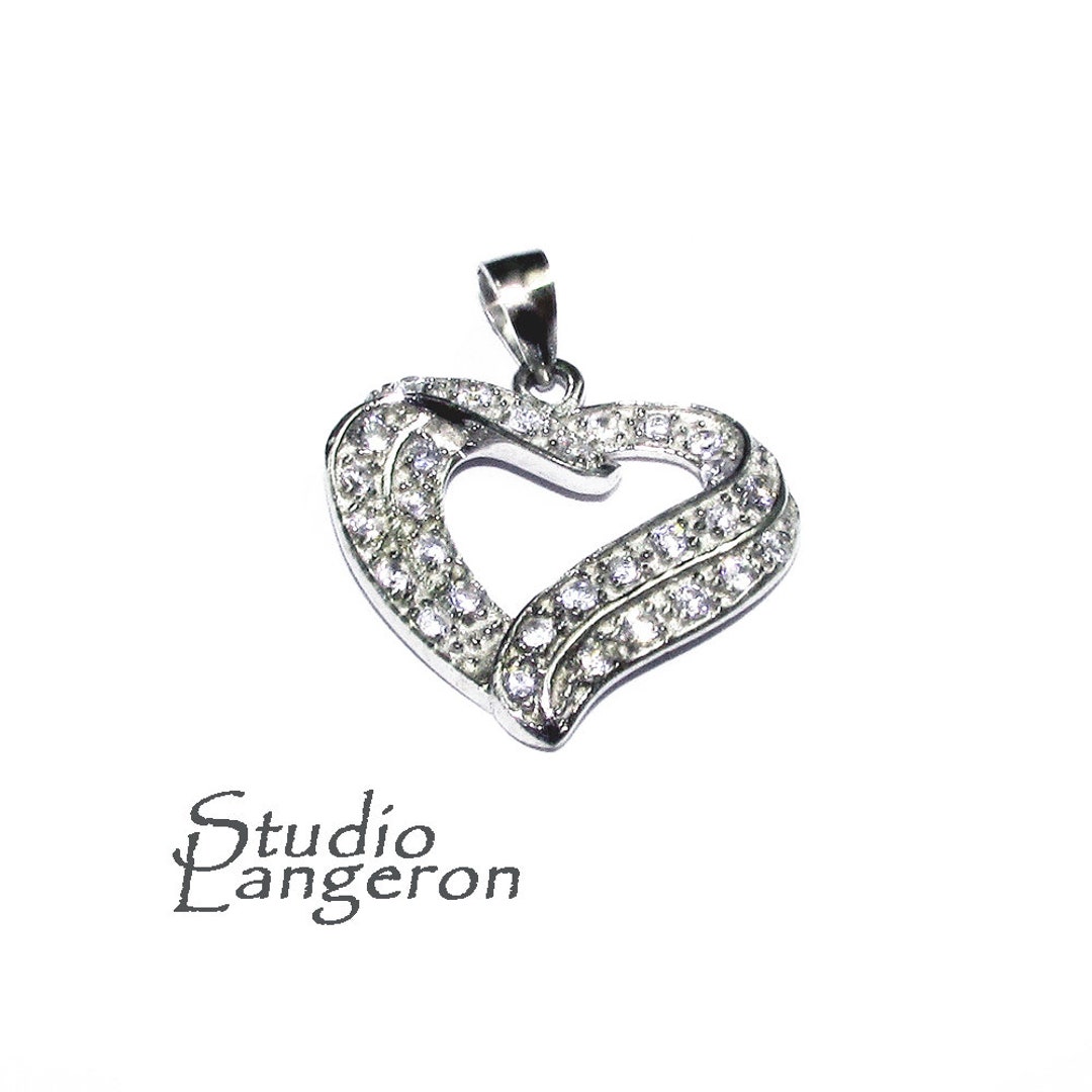 925 Sterling Silver Large Floating Heart Pendant With Crystals, Jewelry ...