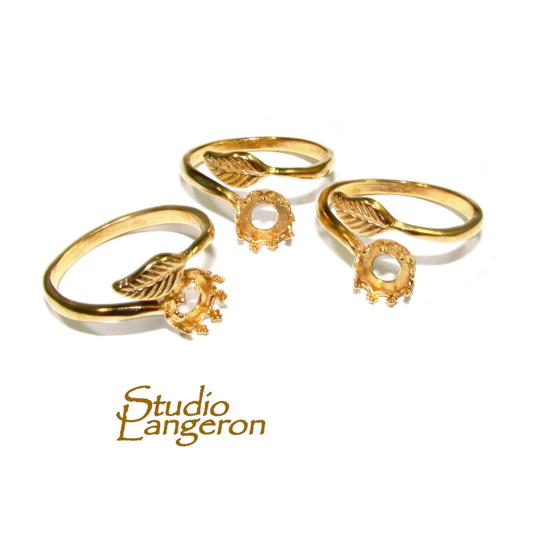 14K Yellow Gold Filled Open Blank Ring With Bezel Cup 6 Mm, Base Ring ...