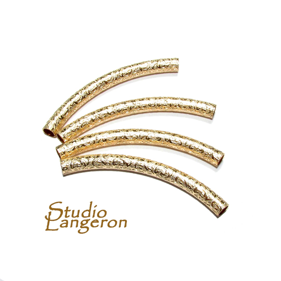 14K Gold Filled Pattern Curved Tube Beads Size 3x35 Mm, Tubes Gold ...