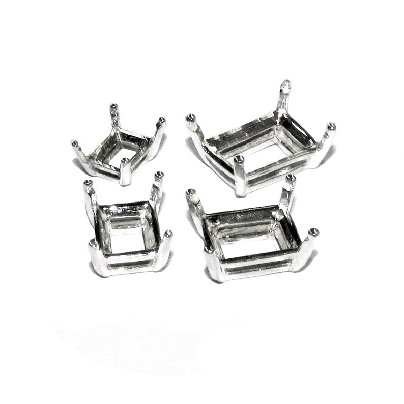 925 Sterling Silver Rectangular 4-prong Settings Different Sizes ...