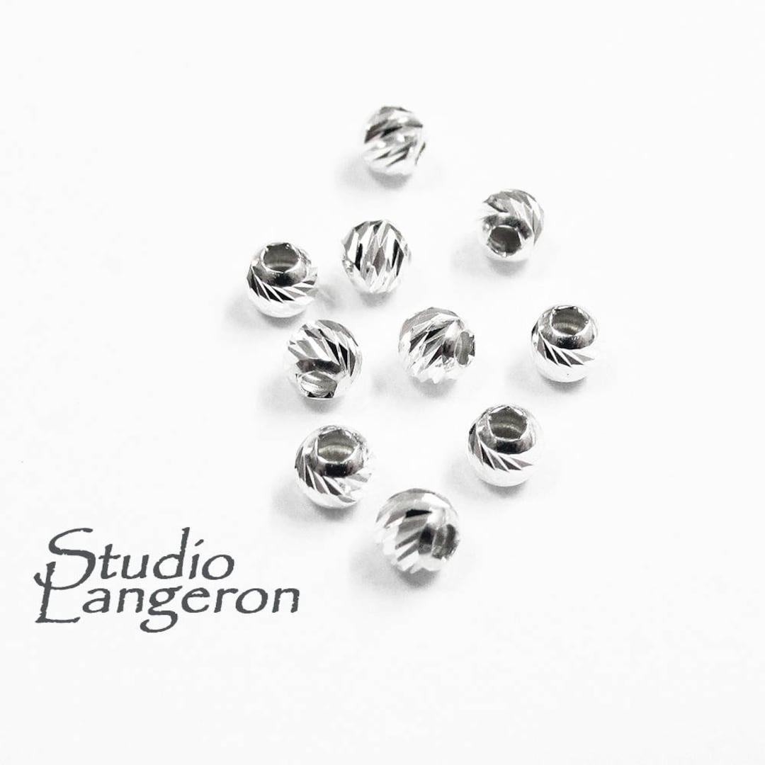 10 Pcs 925 Sterling Silver Diamond Cut Beads Size 3 Mm, Silver Beads ...