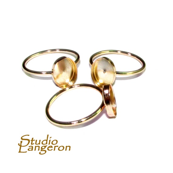 14K Yellow gold filled blank ring with bezel cup 8x10 mm size 4 5 6 7 8 Base ring Bezel cup Setting Jewelry making 1 piece