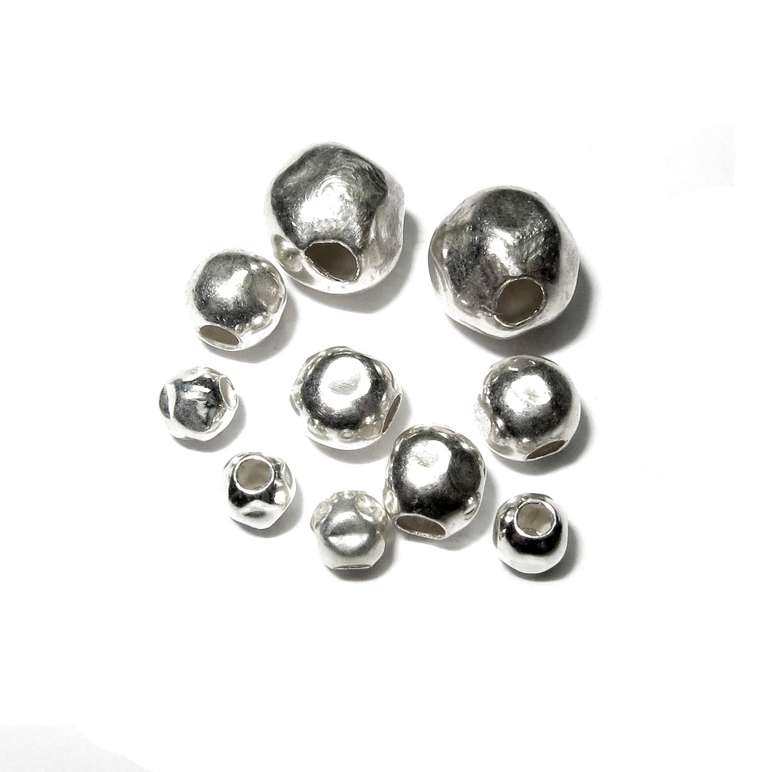 925 Sterling Silver Hammered Round Shiny Beads Sizes 3 - 14 Mm ...