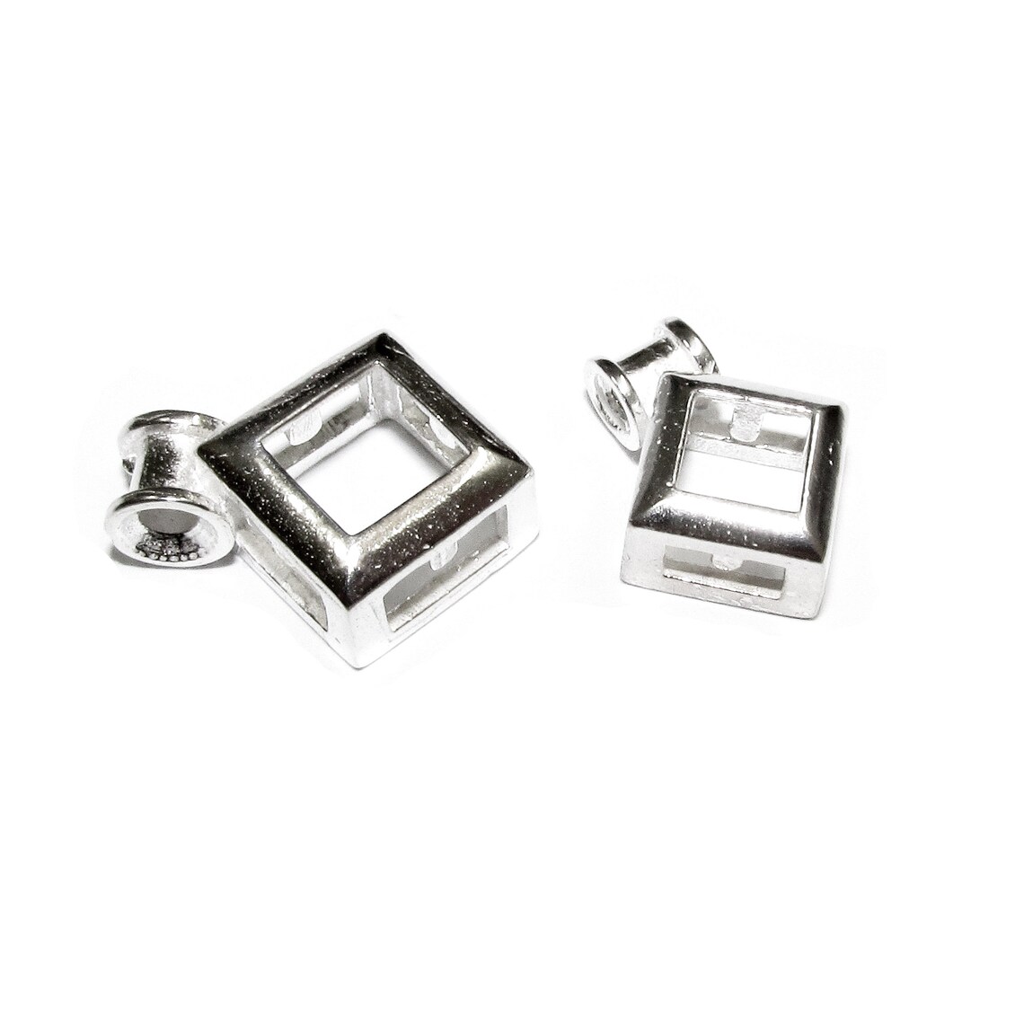 925 Sterling Silver Square Bezel Cups With Cord Bail, Bezel Cup ...