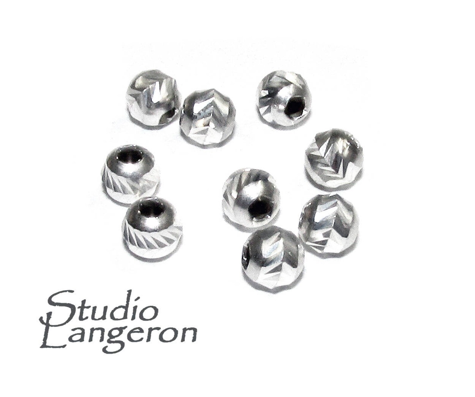 10 Pcs 925 Sterling Silver Diamond Cut Beads 4 Mm, Beads, Silver Beads ...